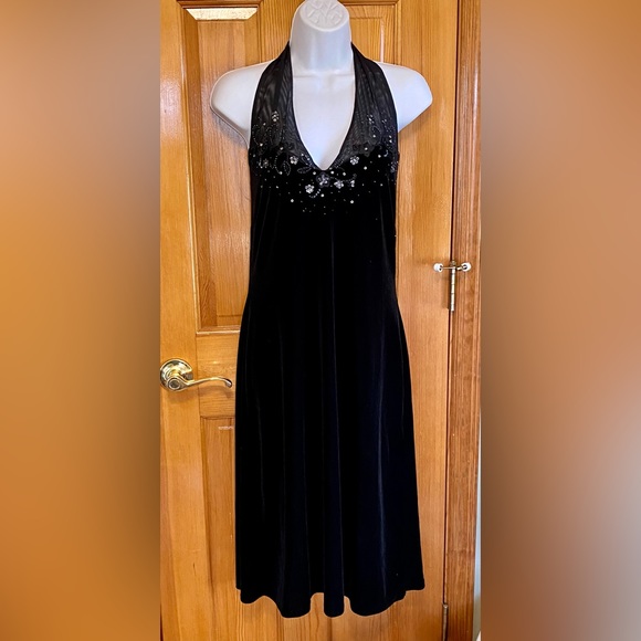 SL Fashions | Dresses | Sexy Black Low Cut Halter Dress With Beading In ...